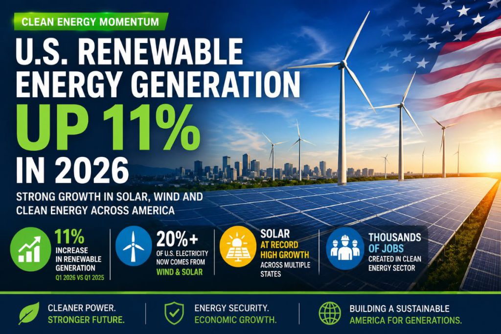 U.S. Renewable Energy Generation Surges 11% in 2026 as Solar and Wind ...